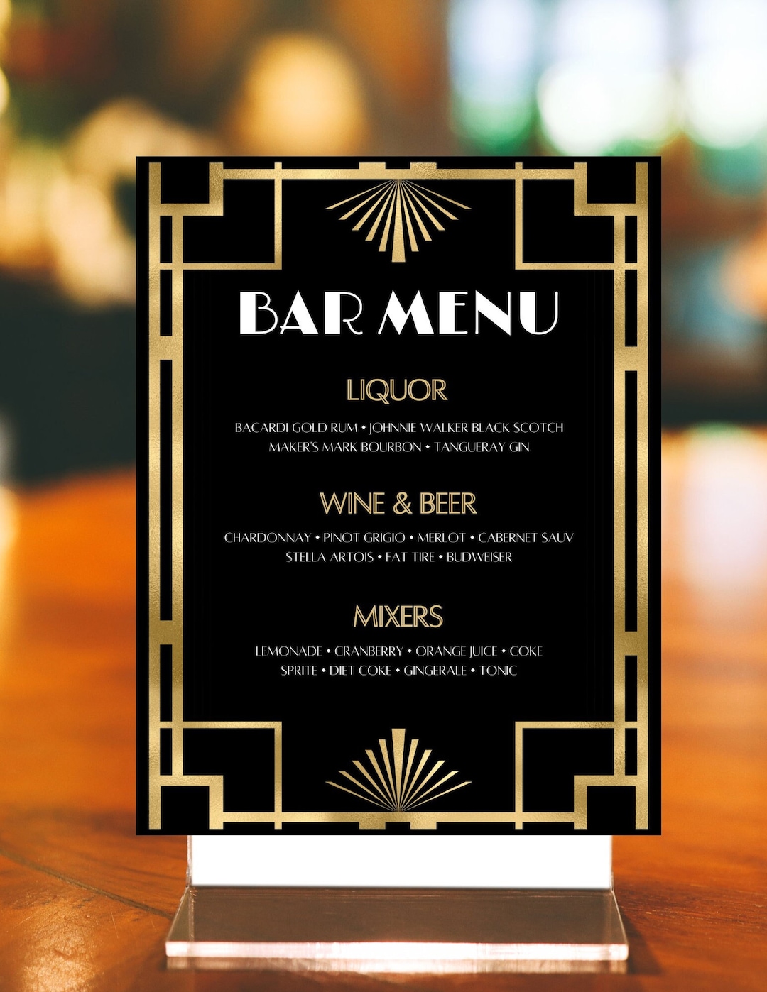 Editable Gatsby Bar Menu Card Template, Roaring 20s Bar Menu, Harlem ...