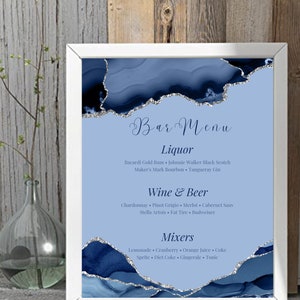 Editable Blue and Silver Bar Menu Card Template, Full Size Menu, Table ...