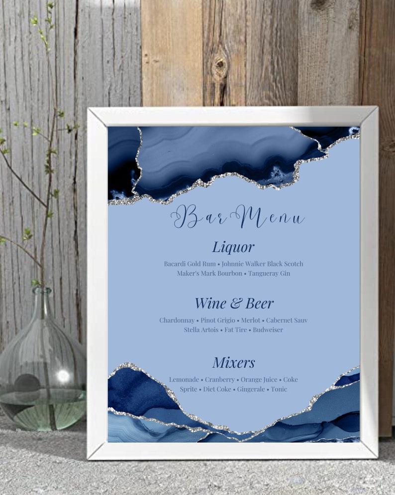 Editable Blue and Silver Bar Menu Card Template Full Size - Etsy