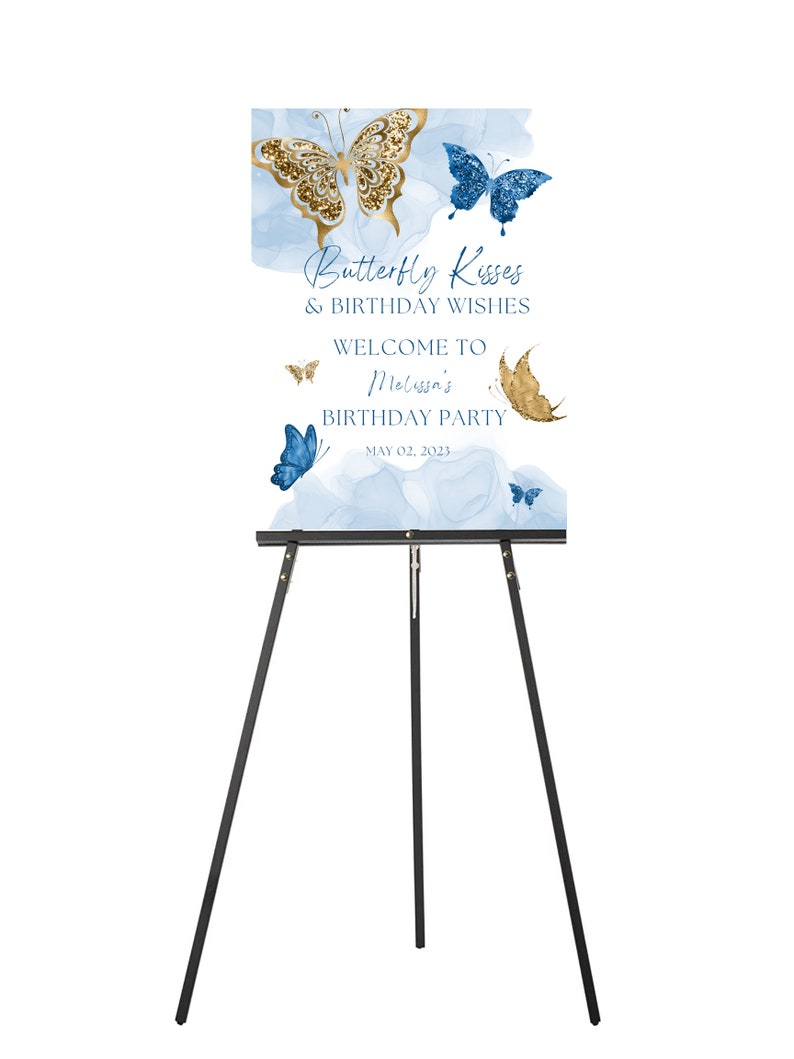 Editable Birthday Welcome Sign Butterfly Kisses and Birthday - Etsy