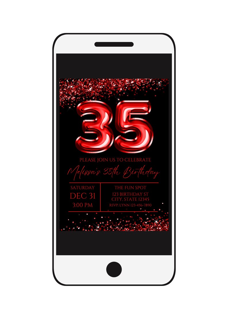 Editable 35th Birthday Invitation, Red and Black Invitation, Red 35 ...