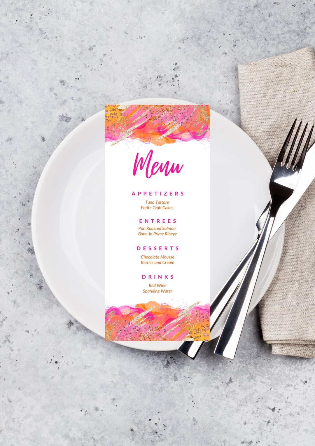 Editable Pink and Orange Menu Card Template, Birthday, Dinner Menu ...