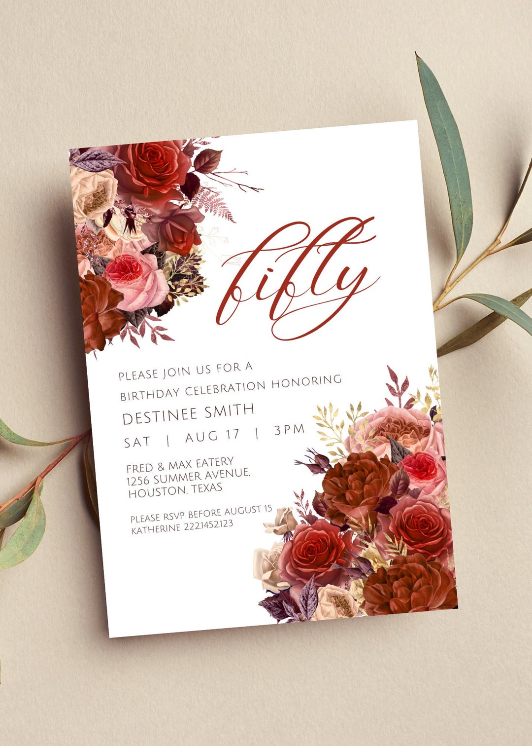 Editable Autumn Flower Birthday Invitation, Fall Floral, Rustic Flowers ...