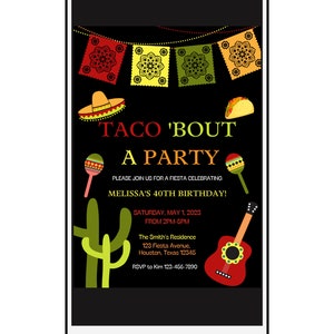 Editable Taco 'bout a Party Invitation, Fiesta Invitation, Birthday ...