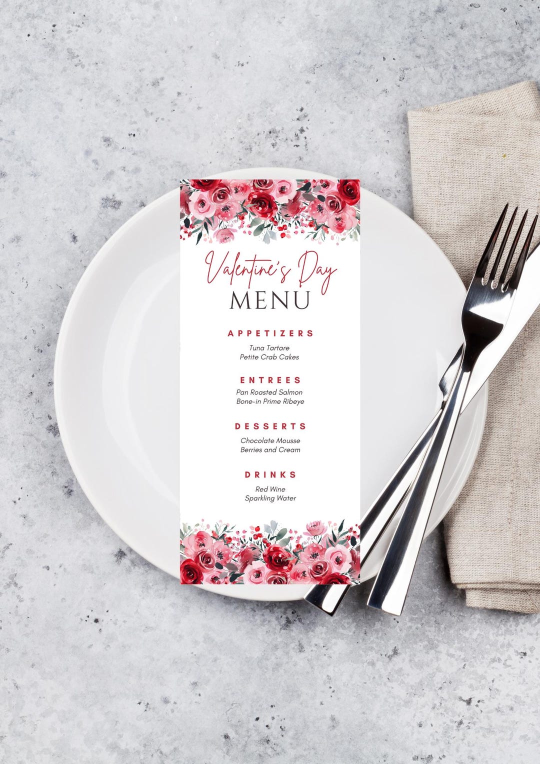 Editable Valentine Menu Cards Template, Floral, Valentine's Day Dinner ...