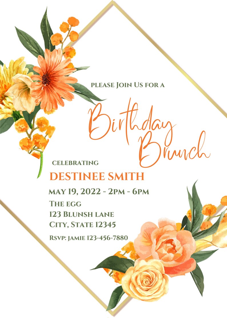 Editable Birthday Brunch Invitation Brunch Invitation - Etsy
