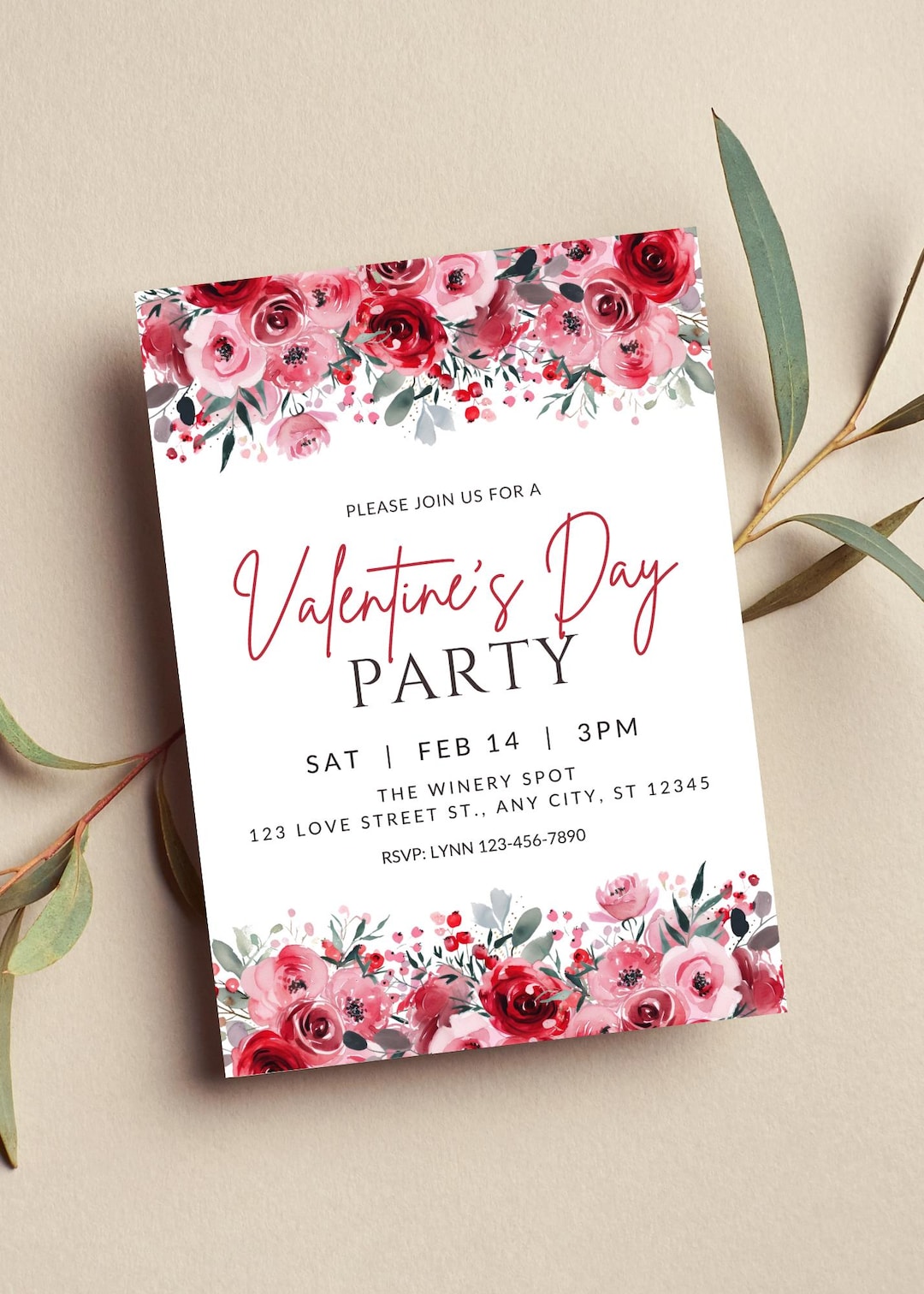 Editable Valentine's Day Party Invitation, Floral, Galentine's ...