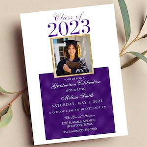 Editable Graduation Invitation 2025 With Photo, Purple Graduation ...