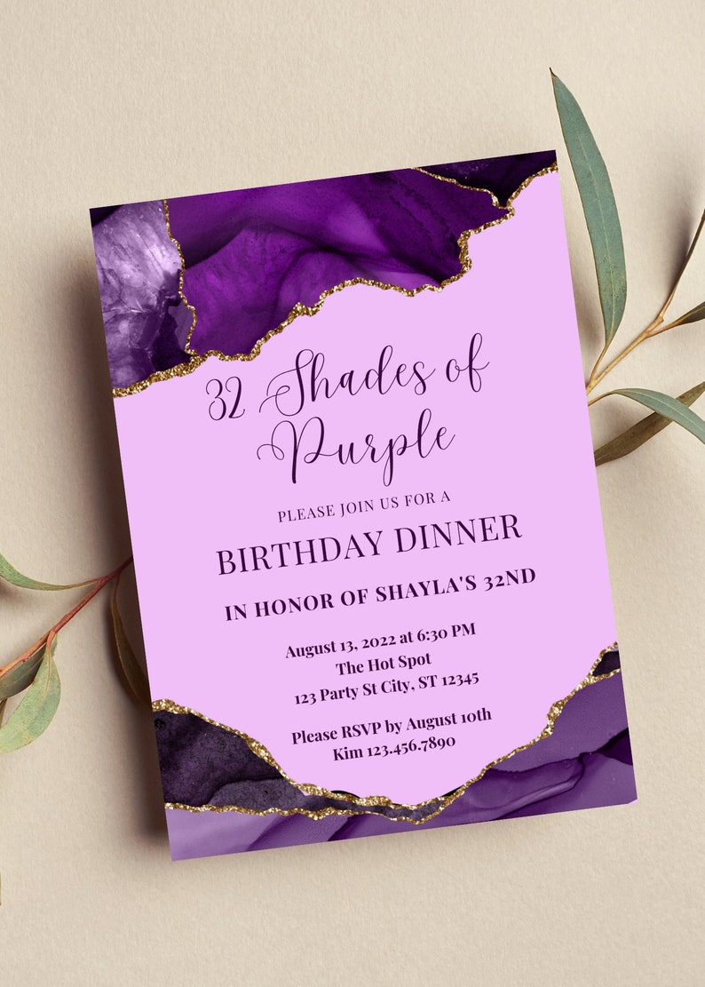 Editable Shades of Purple Invitation Purple and Gold Birthday - Etsy