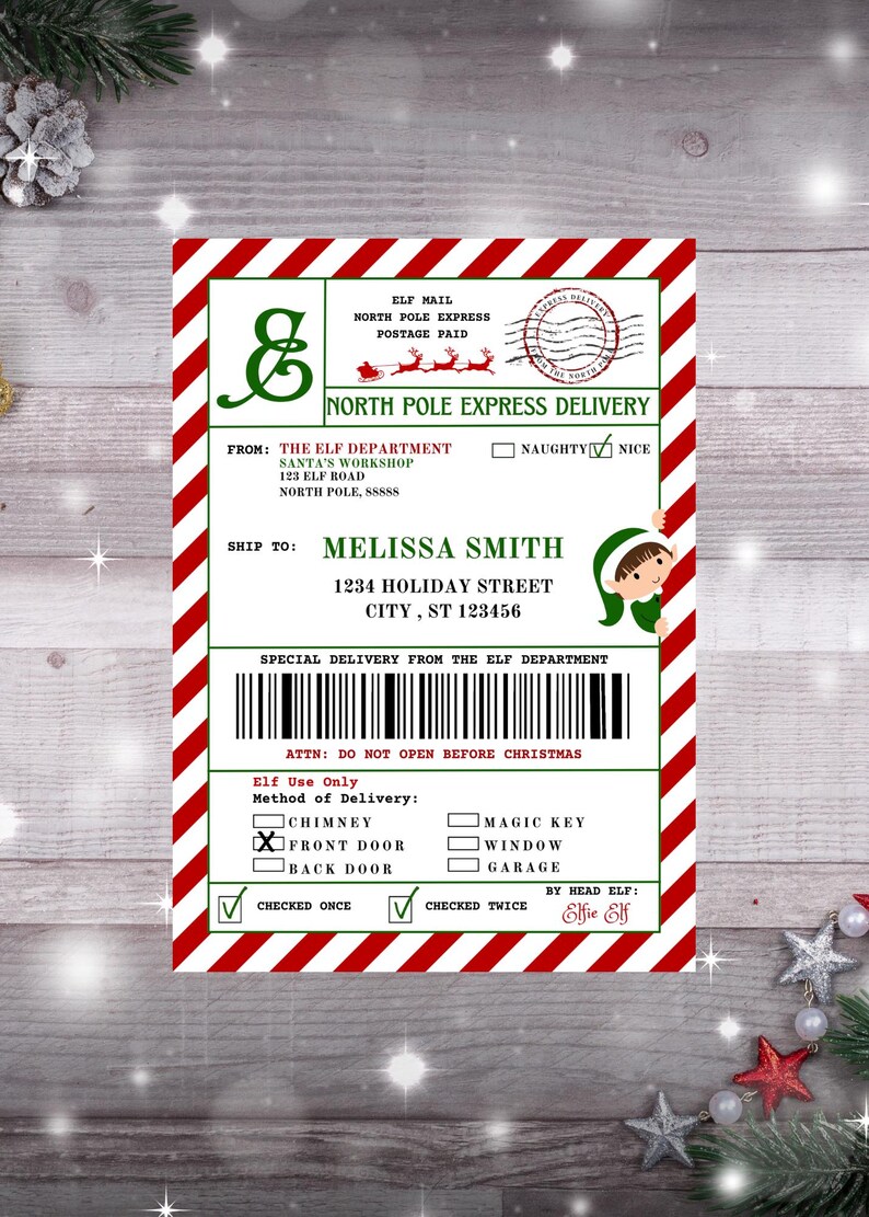 Editable Santa Shipping Label Elf Mail, North Pole Express Label ...