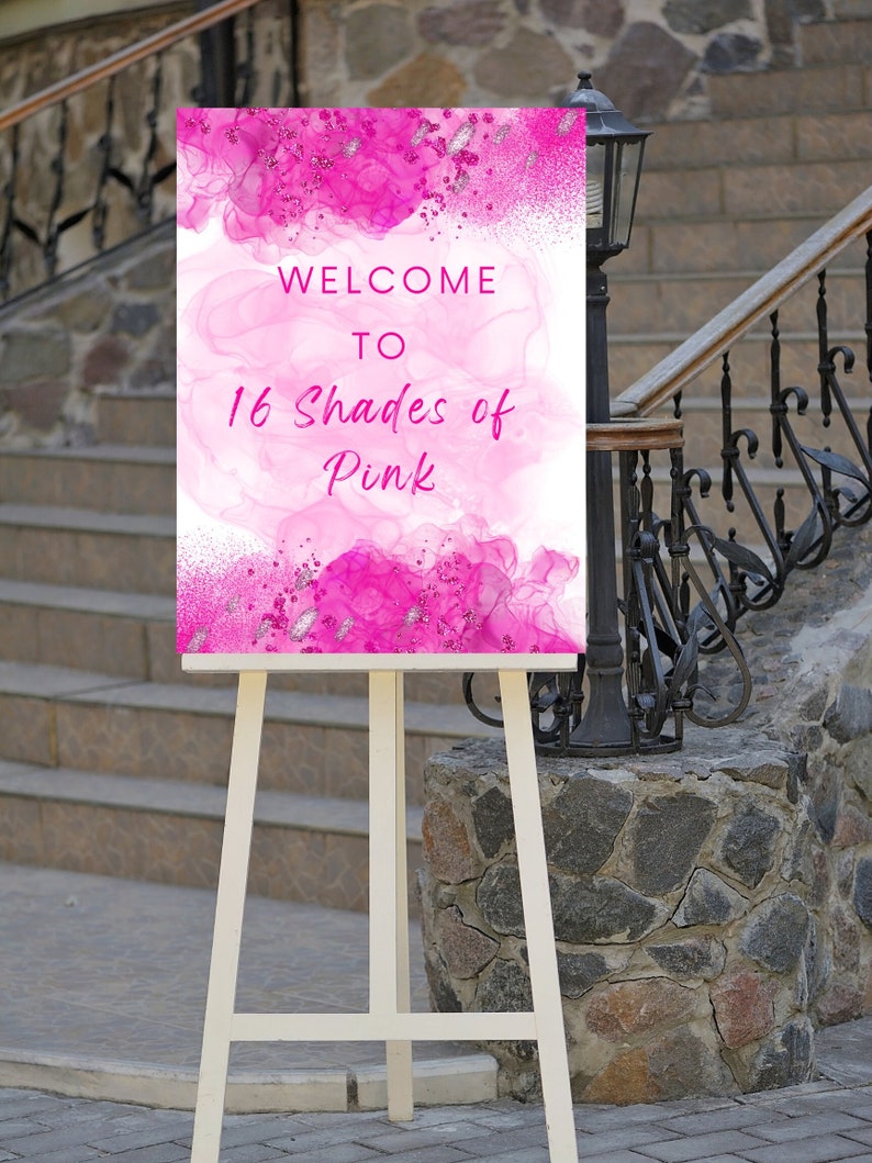 Editable 16 Shades of Pink Birthday Welcome Sign Pink Party - Etsy
