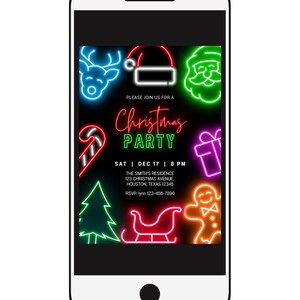 Editable Neon Christmas Party Invitation, Printable or Digital Invite ...