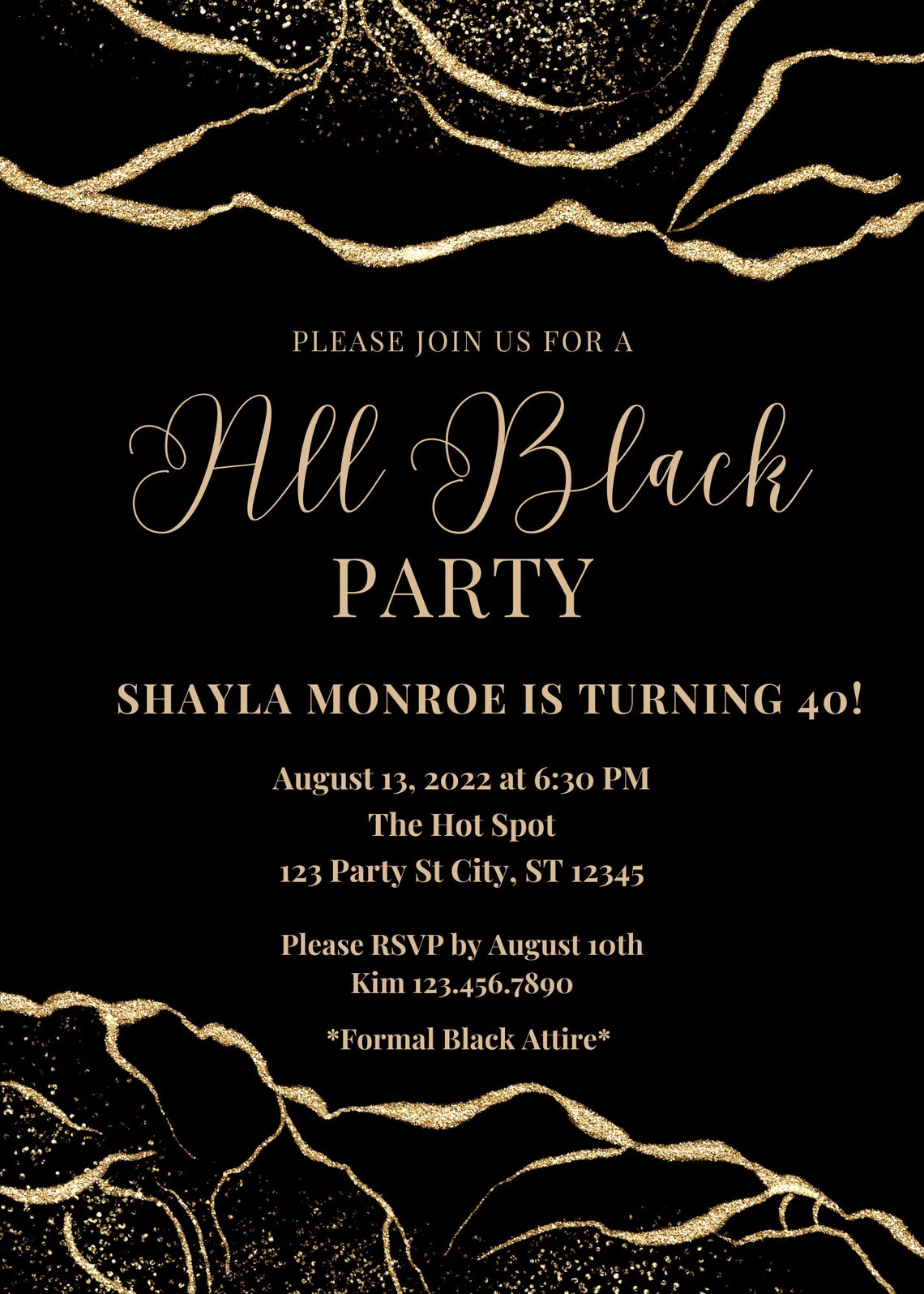 Editable All Black Party Invitation All Black Affair Black - Etsy