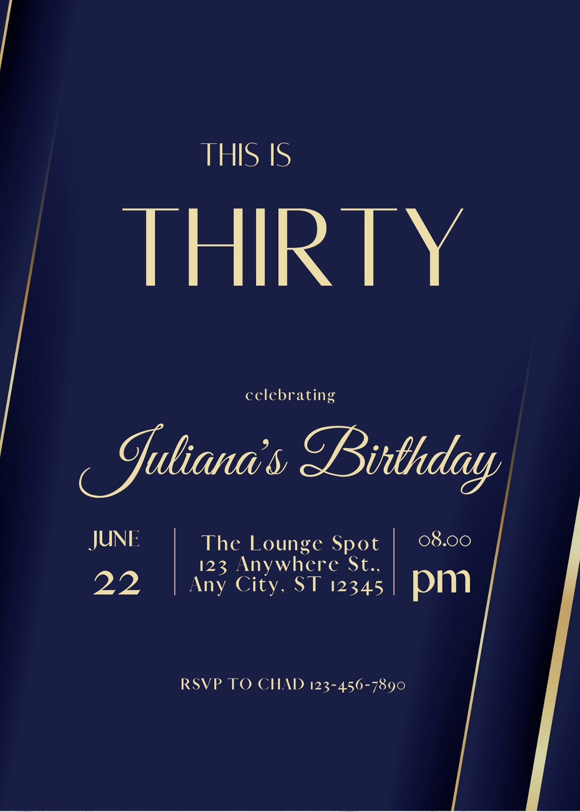 30th Birthday Invitation Blue and Gold Birthday Invite - Etsy