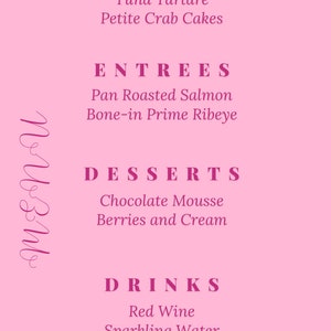 Editable Shades of Pink Menu Card Template, Pink and Silver Menu Cards ...