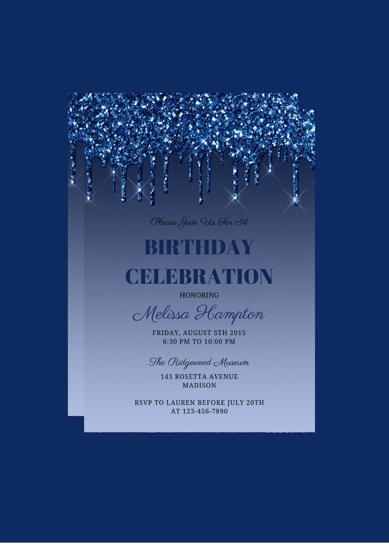 Editable Blue Birthday Invitation Blue Glitter Drip Dripping - Etsy