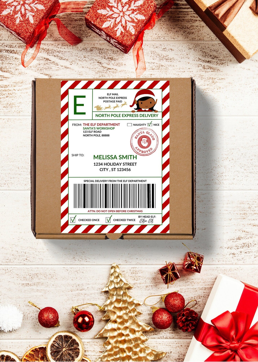 Printable North Pole Label, Elf Mail Shipping Label, Editable Santa ...