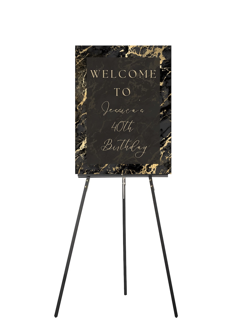 Editable Black and Gold Birthday Welcome Sign Marble Luxury - Etsy