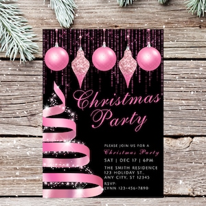 Editable Pink Christmas Party Invitation, Girl's Holiday, Printable or ...