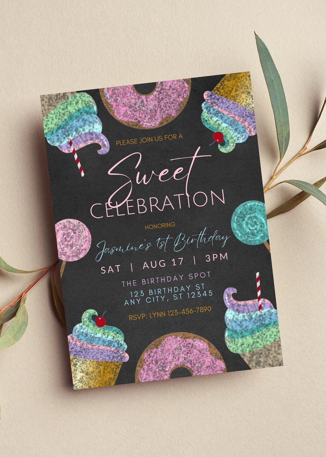 Editable Sweet Celebration Invitation, Ice Cream, Candy, Cupcake, Sweet ...