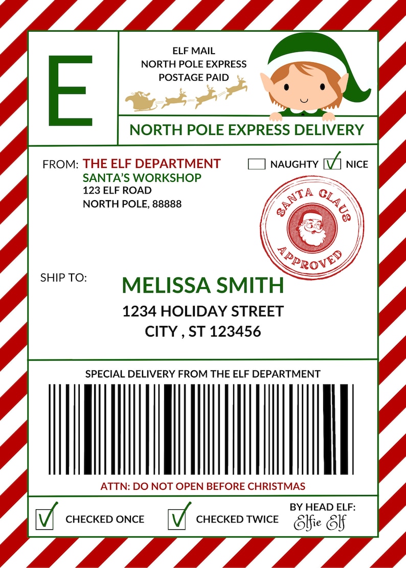 North Pole Shipping Label Printable, Editable Santa Shipping Label, Elf ...
