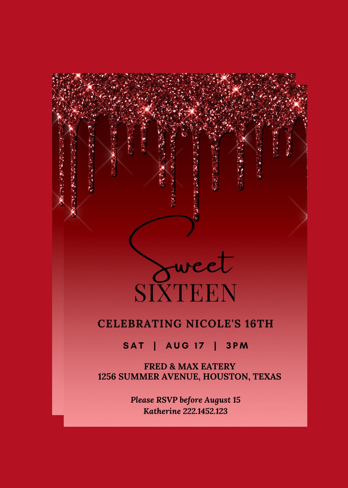 Editable Sweet 16 Birthday Invitation, Red and Black, Red Dripping ...