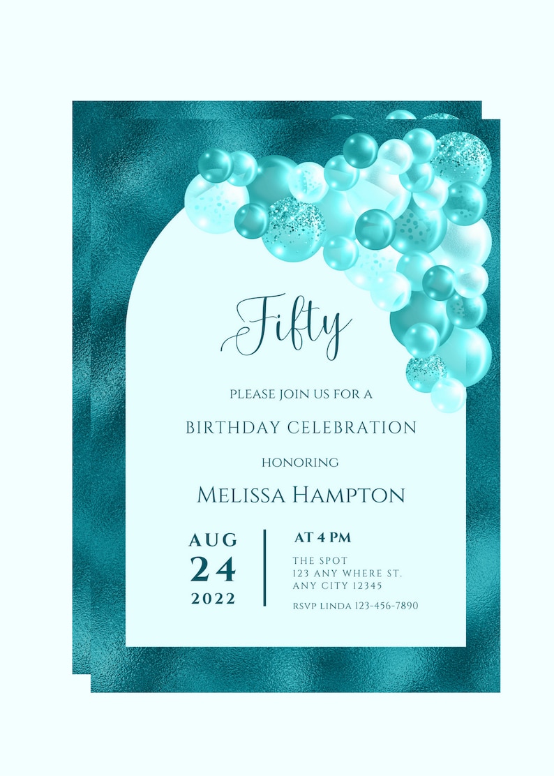 Editable Teal Birthday Invitation, Teal Balloon Arch Invite, Printable ...