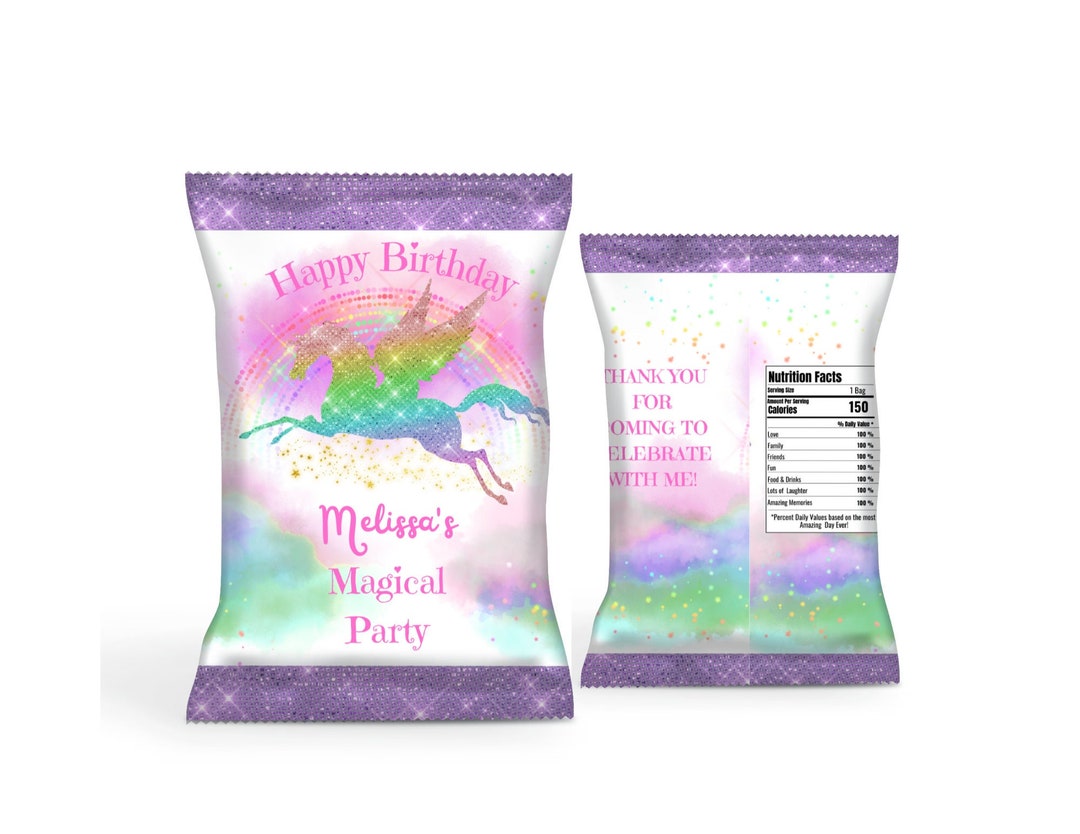Editable Unicorn Birthday Chip Bag Label , Unicorn Chip Bag, Magical ...