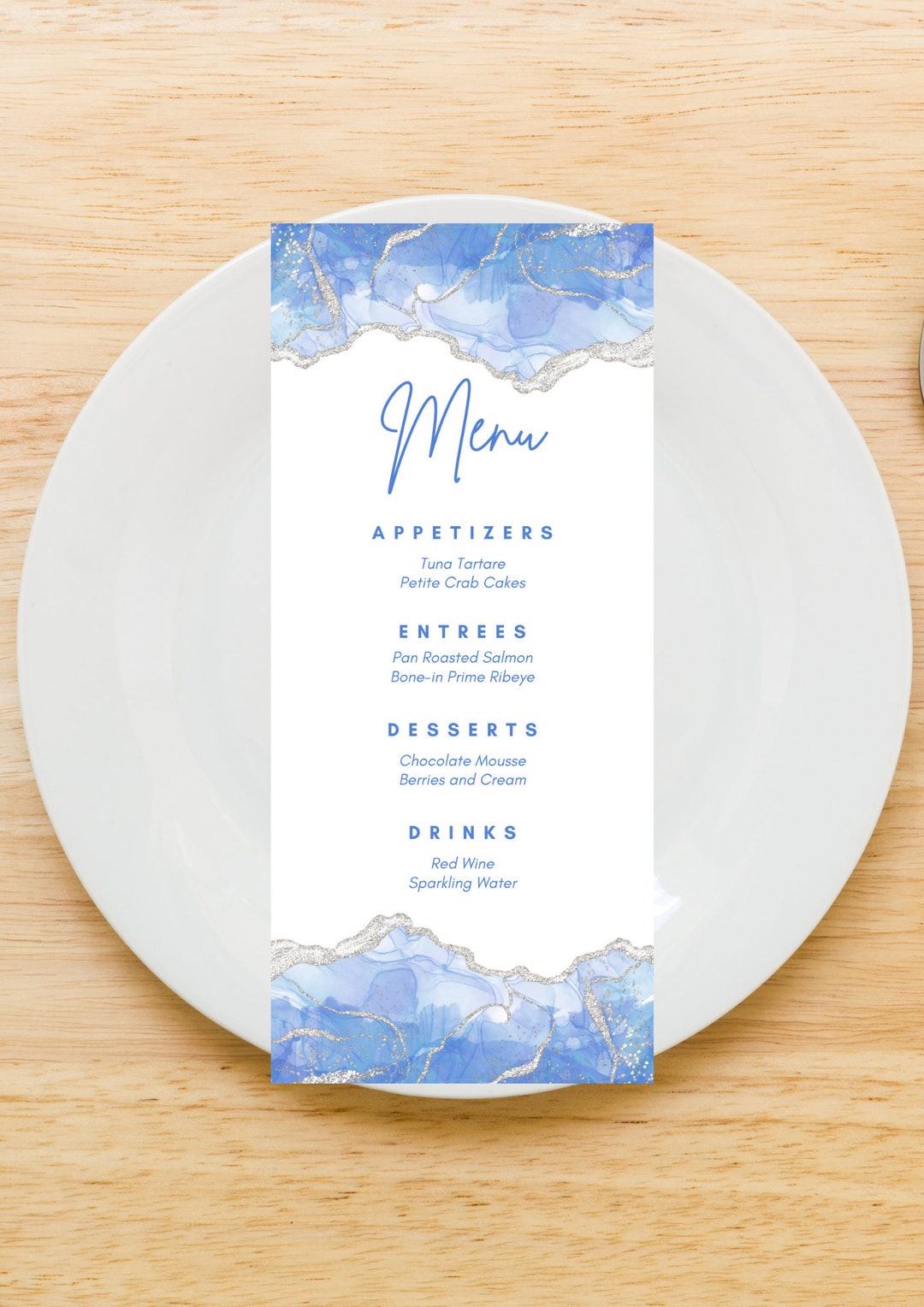 Editable Menu Card Template, Baby Blue and White, Birthday, Dinner Menu ...
