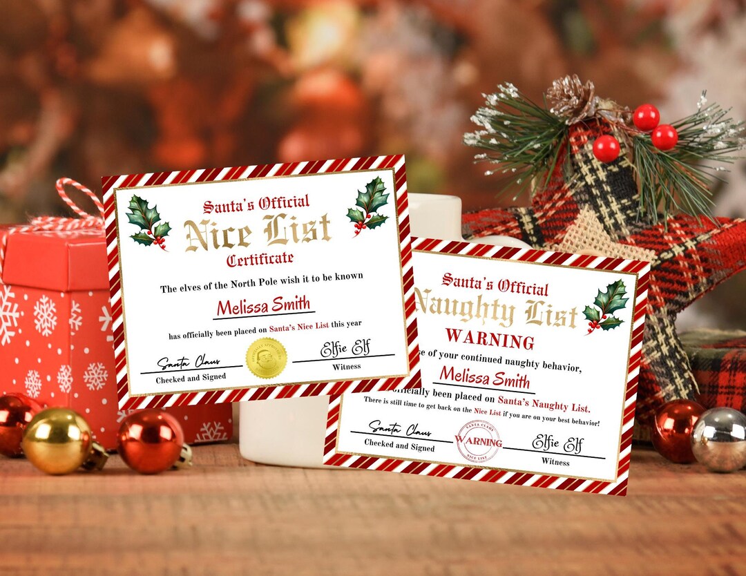 Editable Santa Nice List and Naughty List Certificate Bundle, Christmas ...