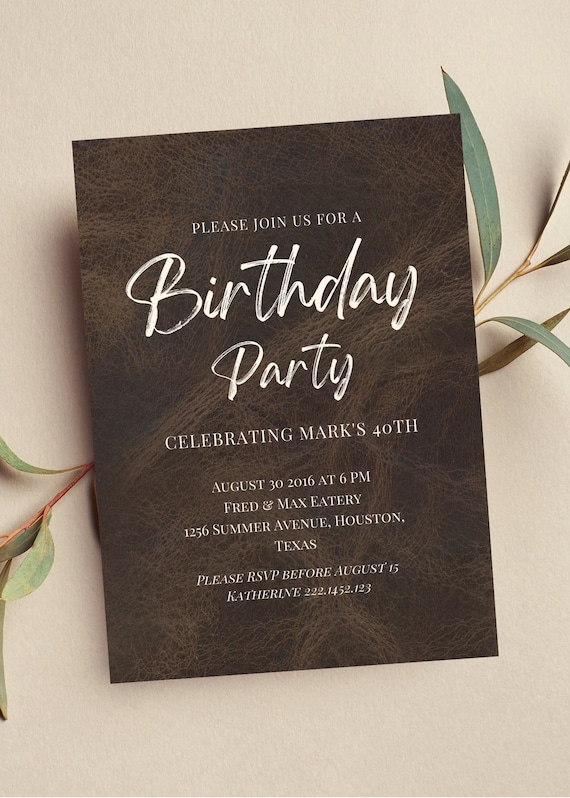 Editable Birthday Party Invitation For Men Masculine Etsy