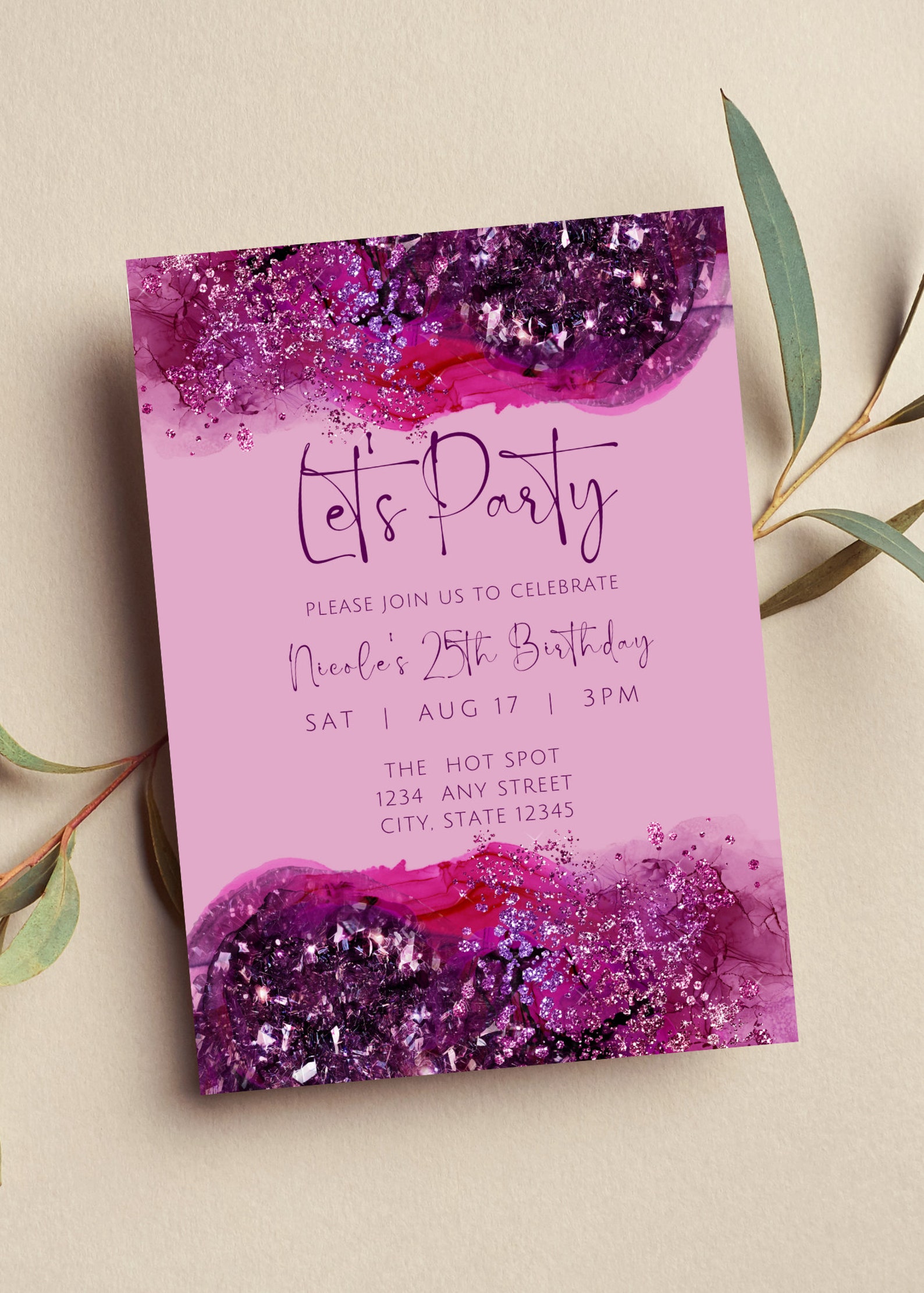 Editable Purple Invitation Let's Party Birthday Invite - Etsy