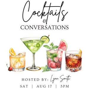Editable Cocktails and Conversations, Adult Invite, Cocktail Party ...