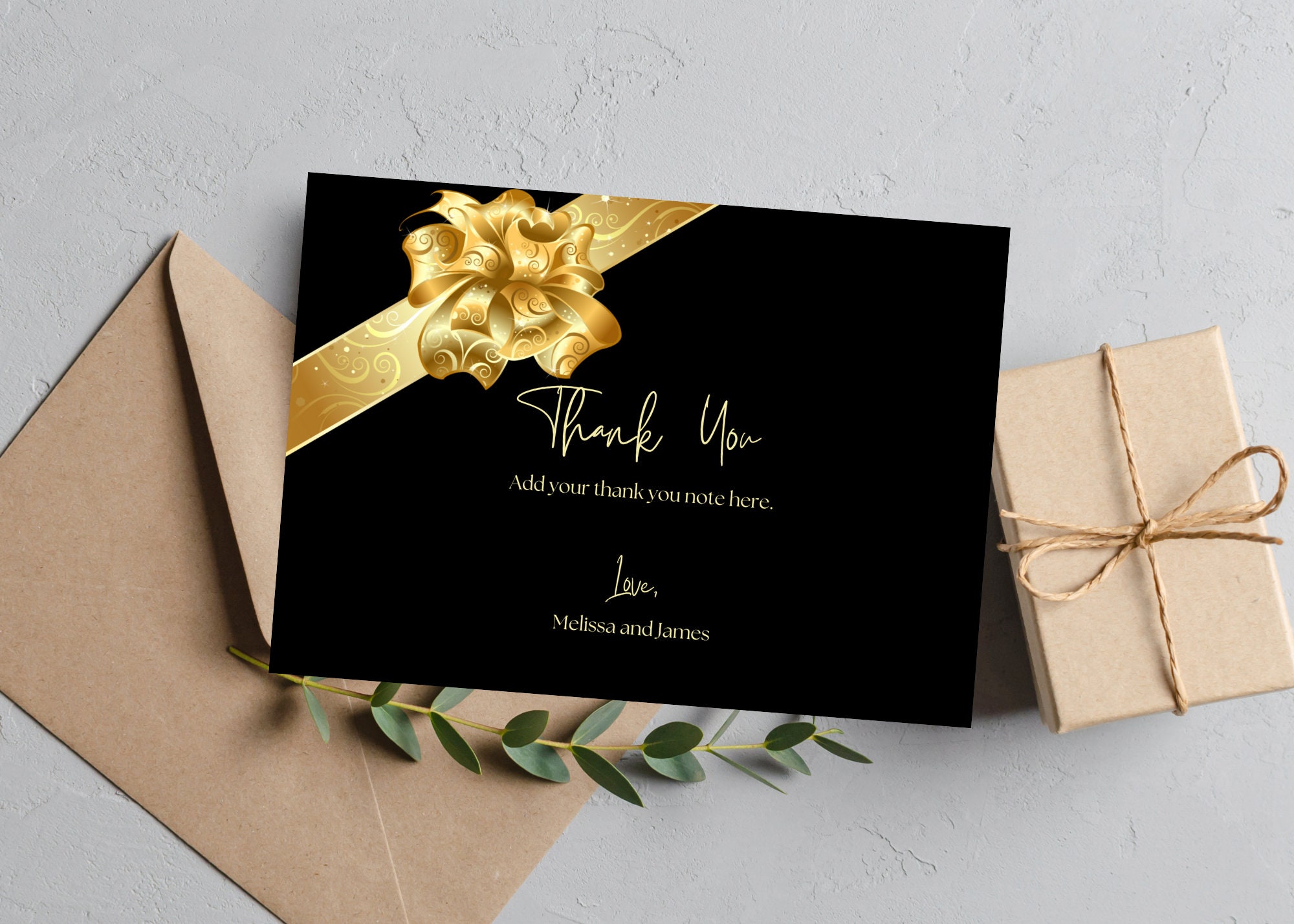 Printable Thank You Card, Editable Black and Gold Thank You Note, Gold ...