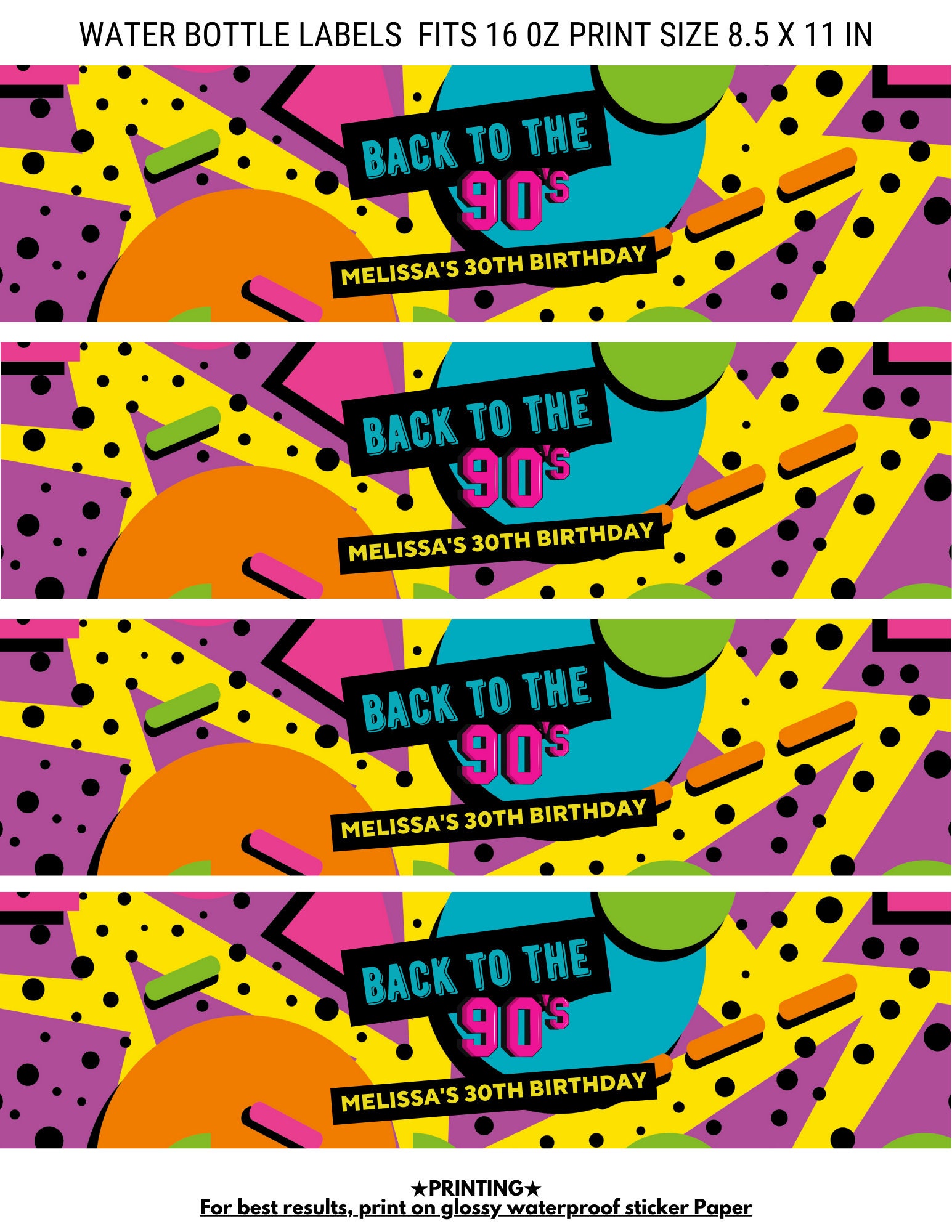 Editable Back to the 90s Water Bottle Label Template, Throwback, 90s ...