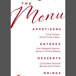 Editable Menu Card Template, Red and Gold Menu Cards, Floral, Dinner ...
