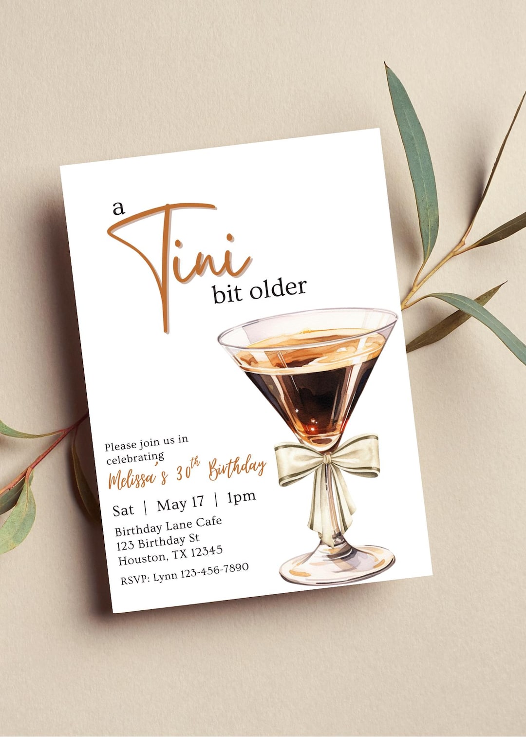 Editable A Tini Bit Older Invitation, Birthday Invitation, Espresso ...