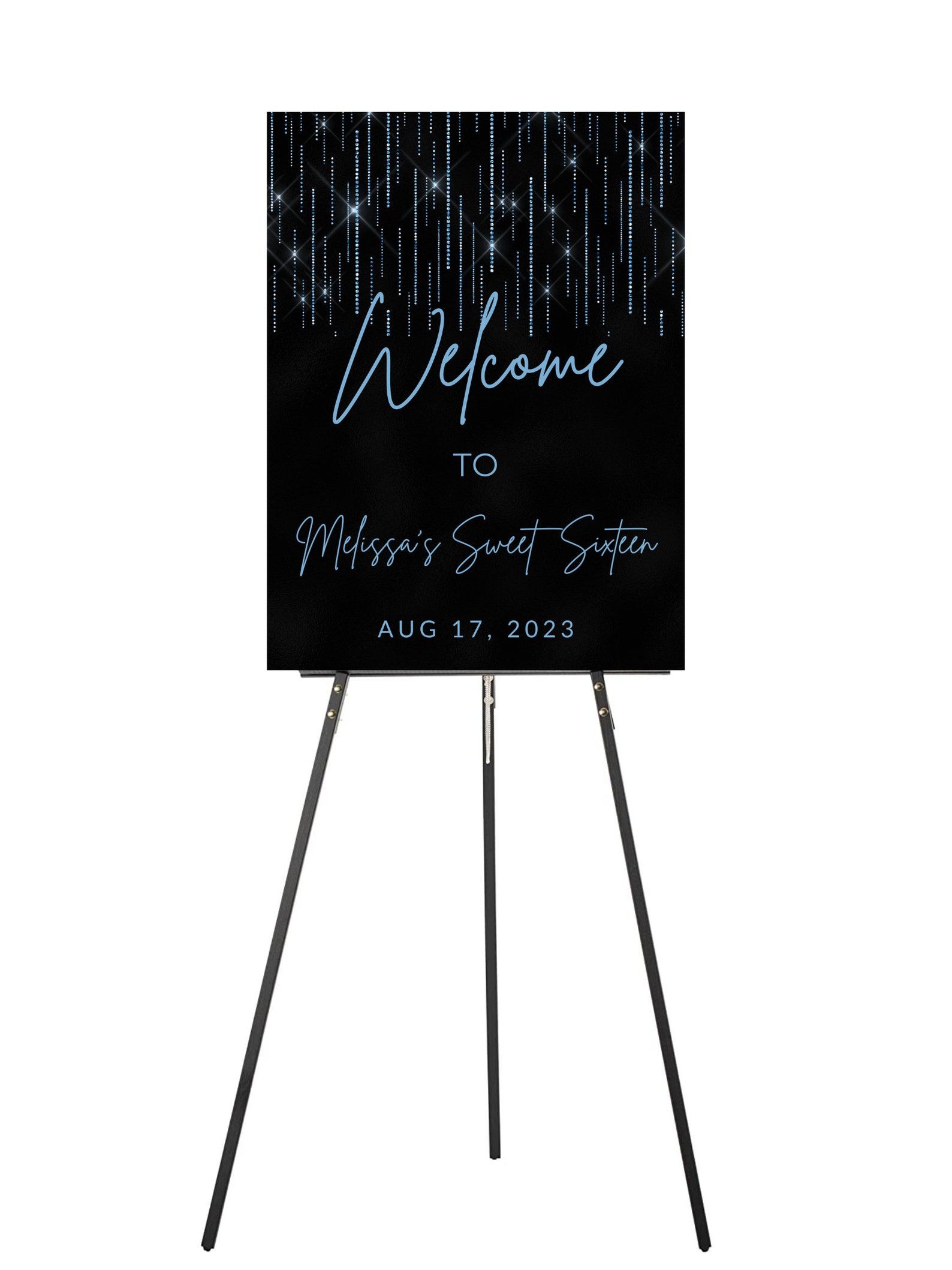 Editable Sweet 16 Welcome Sign, Blue and Black, Birthday Welcome Sign ...