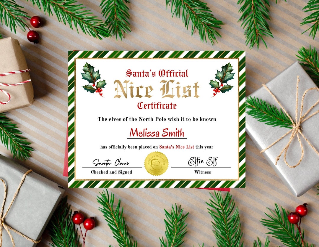 Editable Santa's Official Nice List Certificate - Etsy