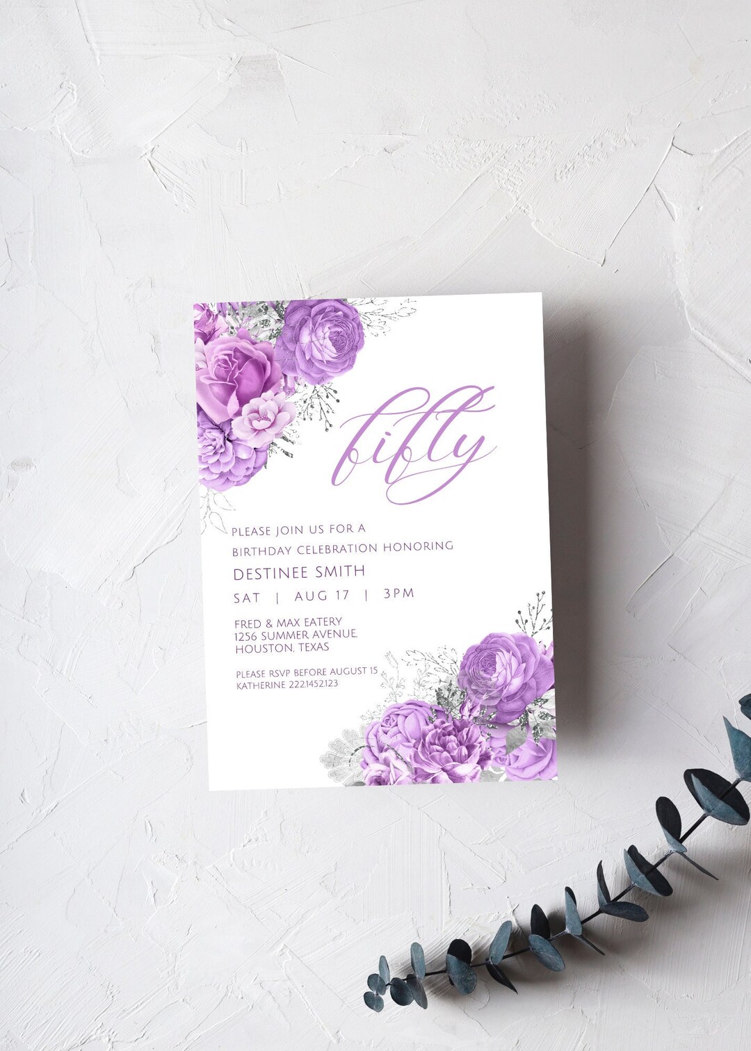 Editable Lavender and Silver Floral Invitation, Lavender and Silver ...