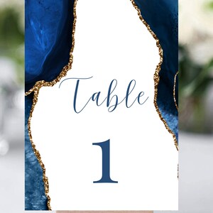Printable Table Numbers, Blue, White and Gold Table Numbers Template ...