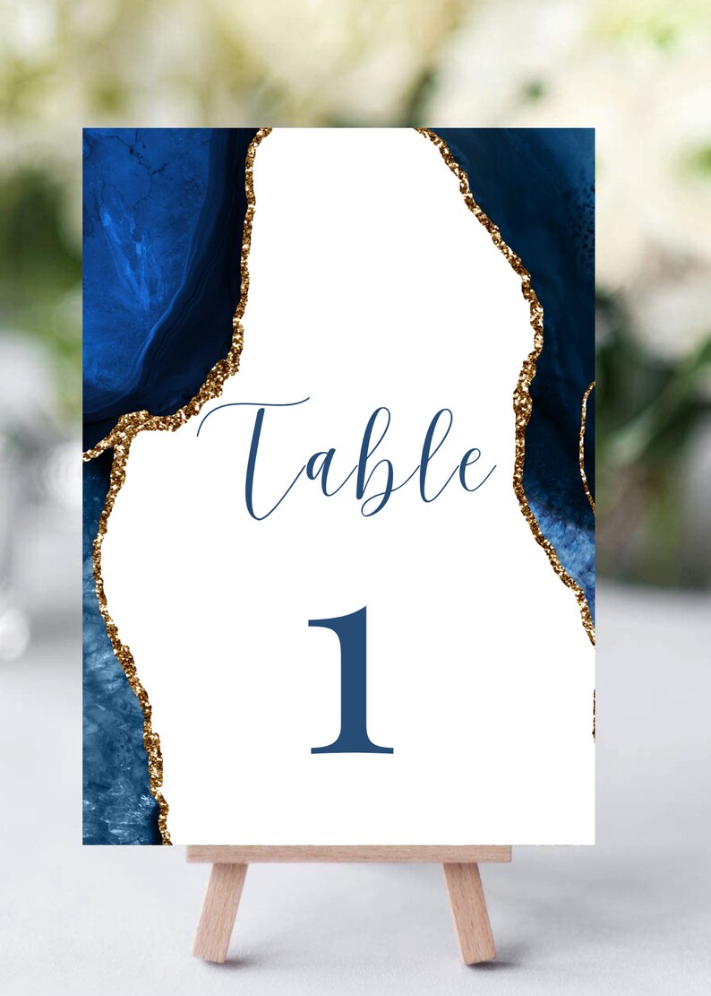 Printable Table Numbers Blue White and Gold Table Numbers - Etsy