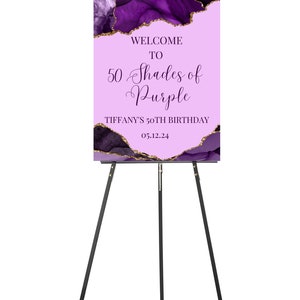 Editable Shades of Purple Birthday Welcome Sign, Purple and Gold Agate ...