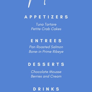 Editable Menu Card Template, Baby Blue and Silver, Birthday, Dinner ...