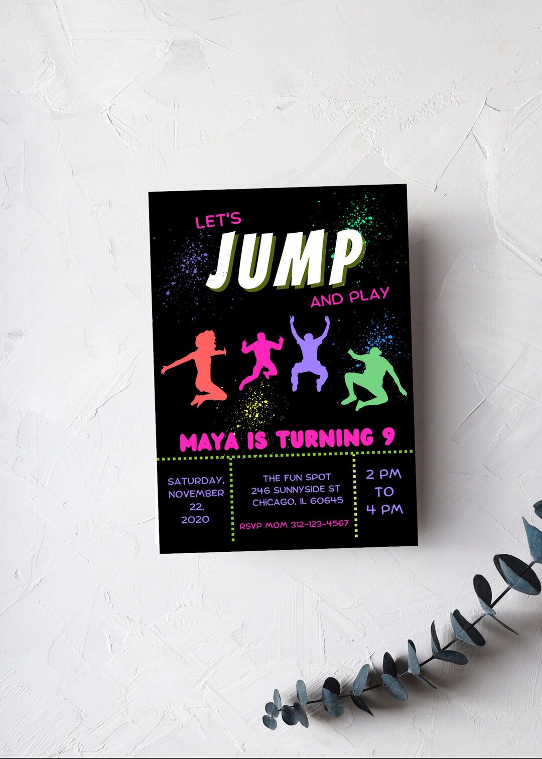 Editable Jump Party Invitation, Jump Birthday Invitation Girl ...