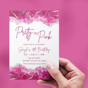 Editable Pink Birthday Invitation, Pretty in Pink, Hot Pink, White, and ...