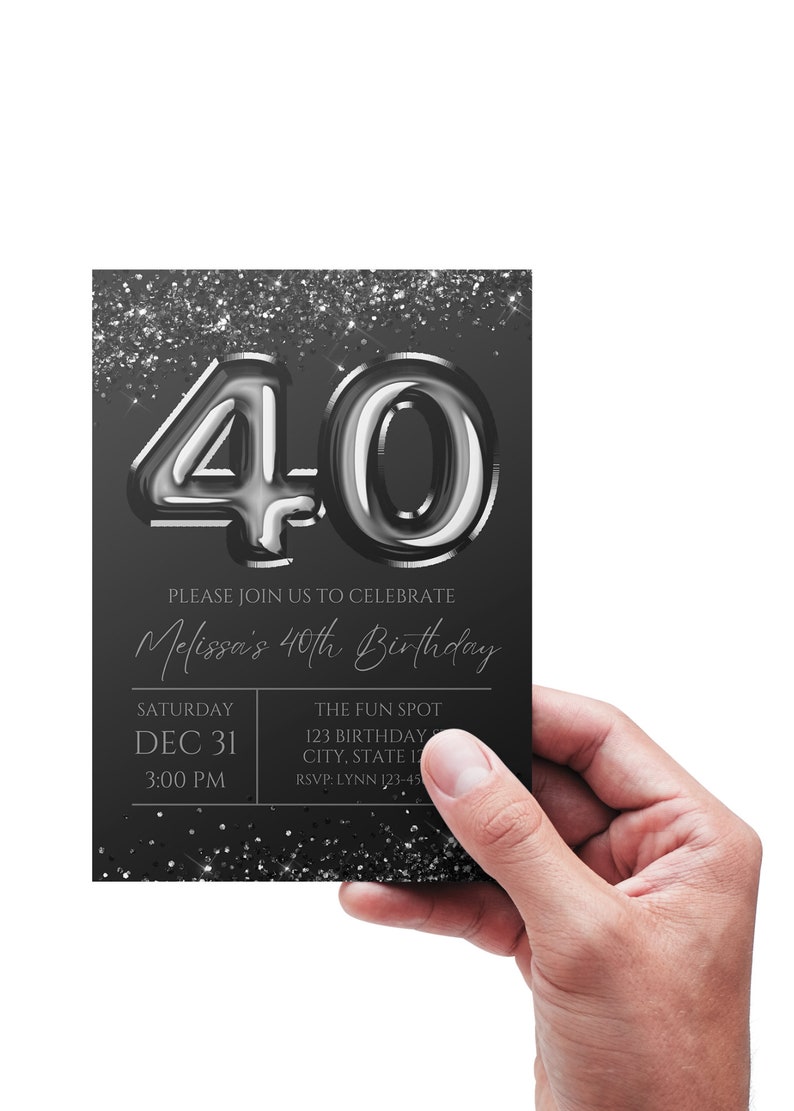 Editable 40th Birthday Invitation, All Black Invitation, Black 40 ...