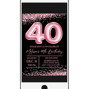 Editable 40th Birthday Invitation, Black and Pink Invitation, Pink 40 ...