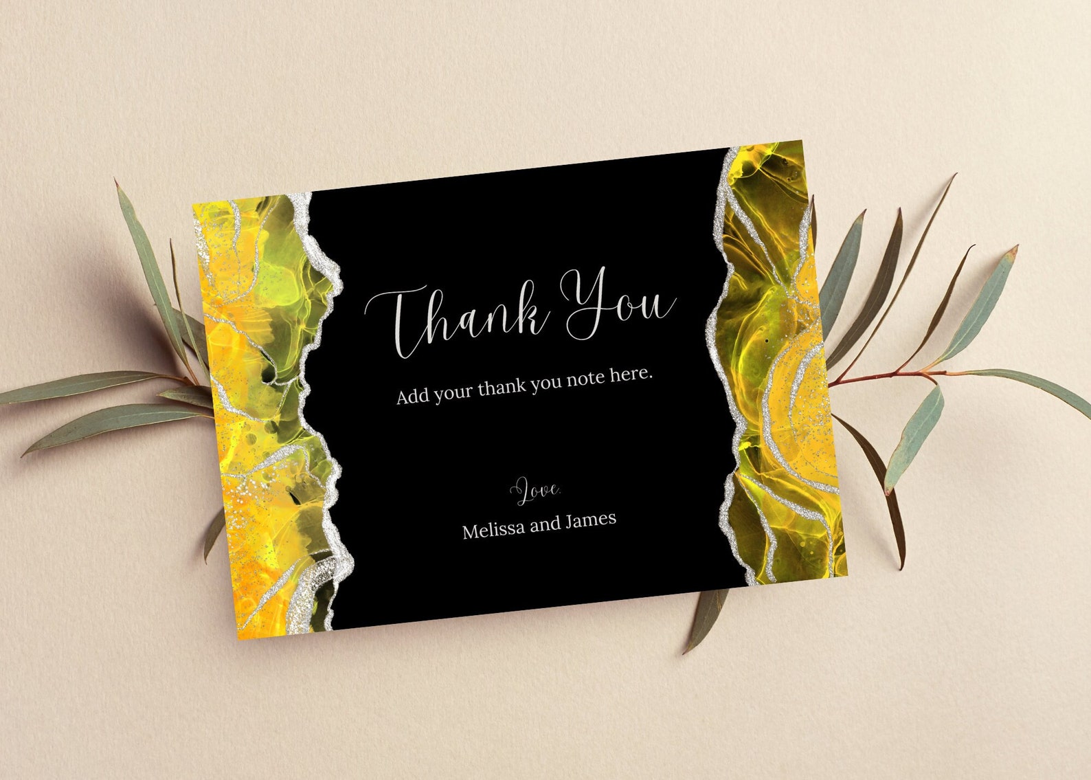 Printable Thank You Card, Editable Yellow and Black Thank You Note ...