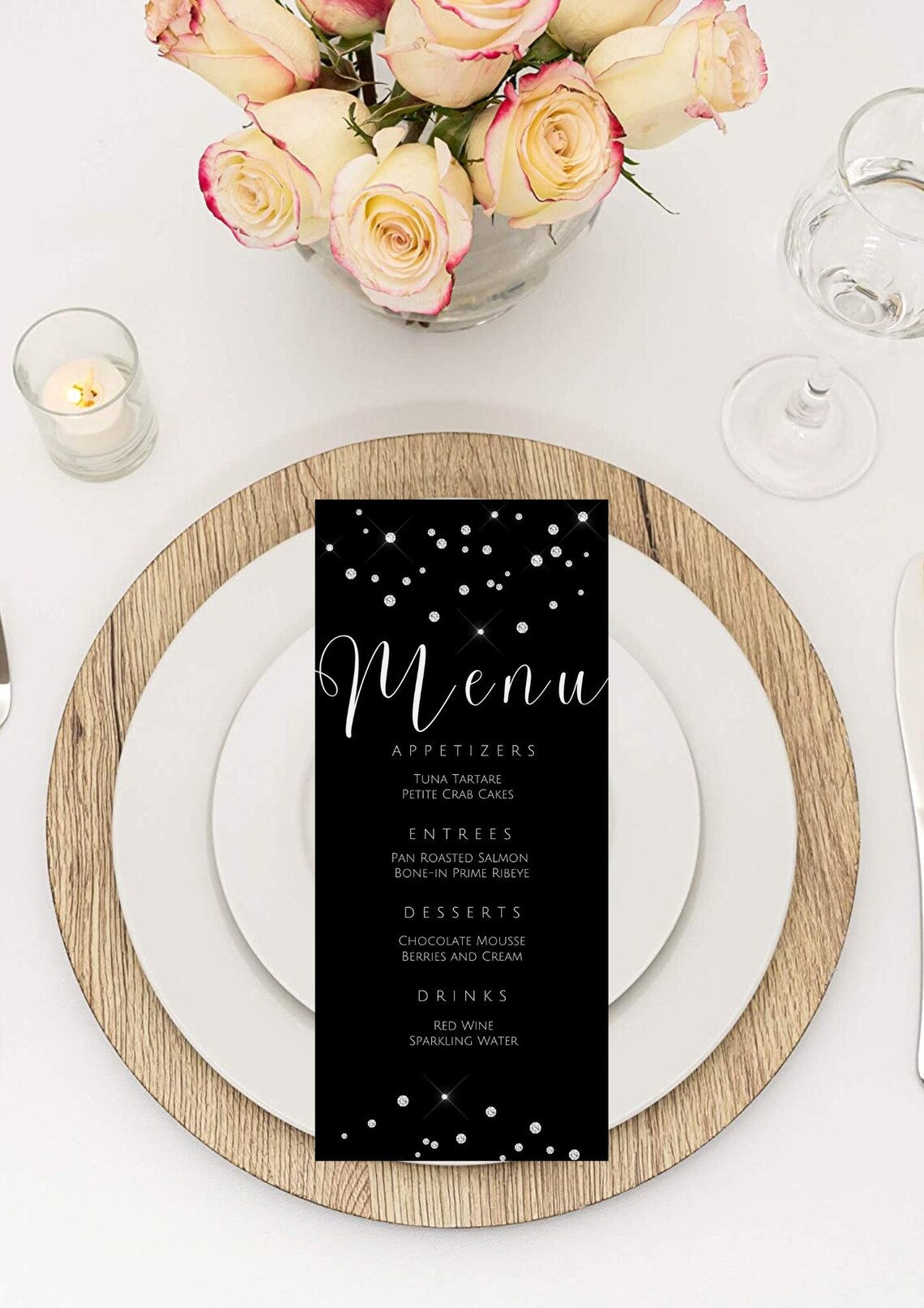 Editable Silver and Black Menu Card Template Glam Silver - Etsy